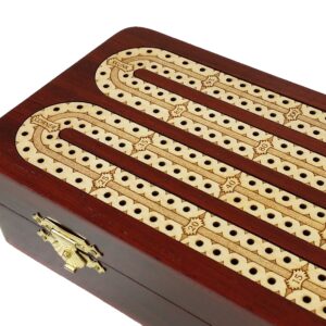 12 1/2" 2 Track Continuous Cribbage Board W/Card Storage Maple Tracks on Bloodwood Corner & Games Won