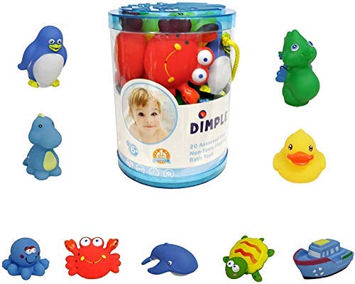 Dimple Set of 20 Floating Bath Toys, Sea Animals Squirter Toys for Boys & Girls, Assorted Sea Animals Friends, Squeeze to Spray! Tons of Fun, Great for Kids & Toddlers