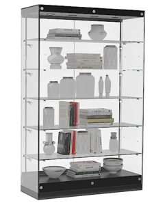 displays2go 4’ frameless glass showcases with led lighting, adjustable shelves, locking, mdf – black (gtap48ledb)