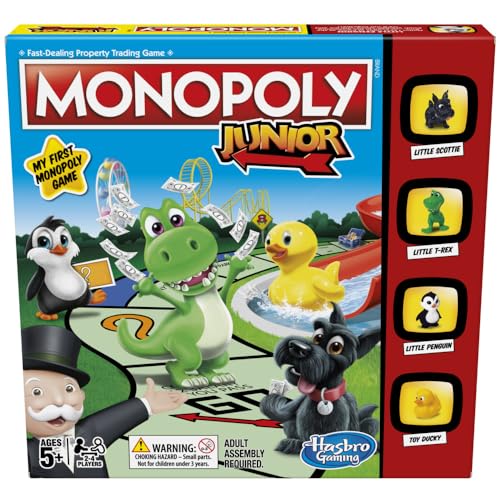 Monopoly Junior Game, Monopoly Board Game for Kids, Family Game for 2-4 Players, Multicolor