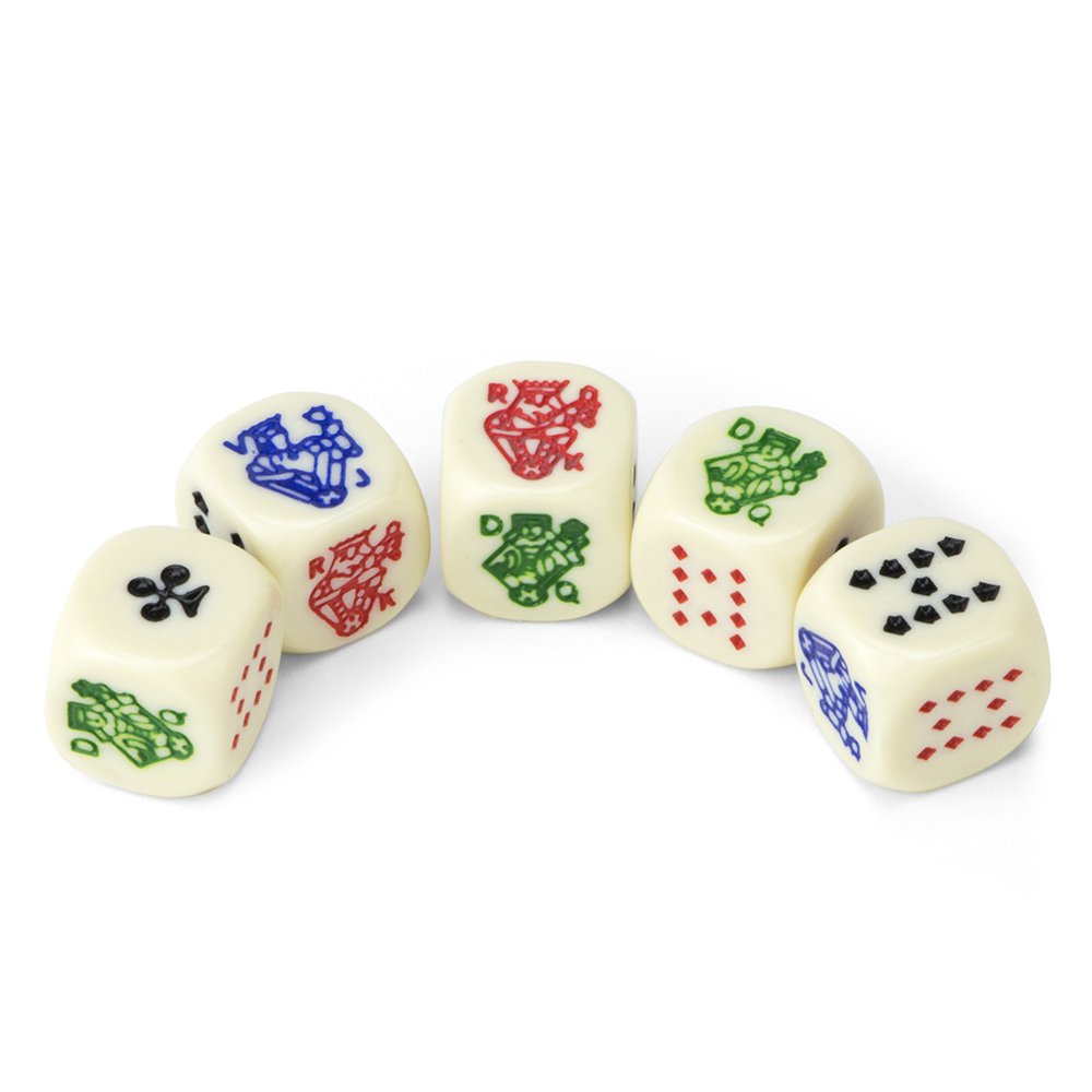 Set of 5 Poker Dice with Professional Bicast Leather Dice Cup, Great for Travel by Brybelly