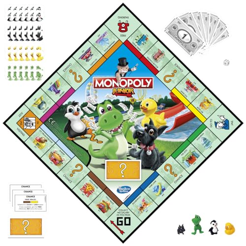 Monopoly Junior Game, Monopoly Board Game for Kids, Family Game for 2-4 Players, Multicolor