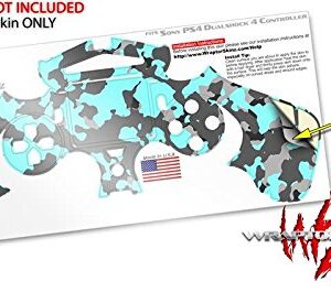 WraptorSkinz Skin Compatible with Sony PS4 Dualshock Controller PlayStation 4 Original Slim and Pro WraptorCamo Old School Camouflage Camo Neon Teal (Controller NOT Included)