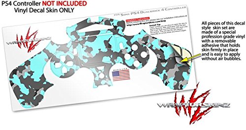 WraptorSkinz Skin Compatible with Sony PS4 Dualshock Controller PlayStation 4 Original Slim and Pro WraptorCamo Old School Camouflage Camo Neon Teal (Controller NOT Included)