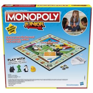 Monopoly Junior Game, Monopoly Board Game for Kids, Family Game for 2-4 Players, Multicolor