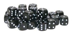 30x d6 dice pack | 10mm classic black spot six sided dice set | for classic and professional tabletop dice games | by warlord games