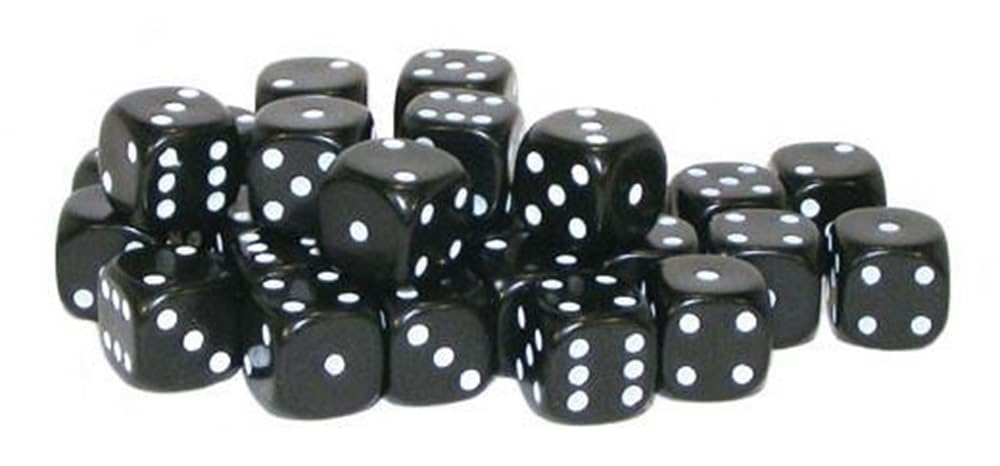 30x D6 Dice Pack | 10mm Classic Black Spot Six Sided Dice Set | For Classic and Professional Tabletop Dice Games | By Warlord Games