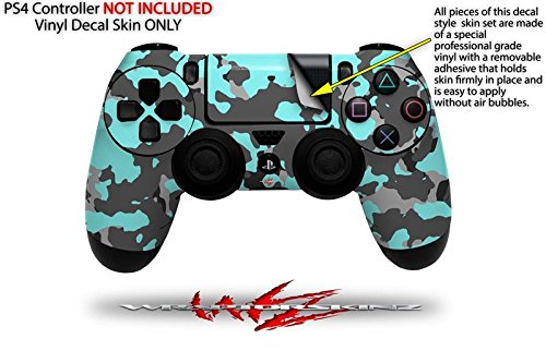 WraptorSkinz Skin Compatible with Sony PS4 Dualshock Controller PlayStation 4 Original Slim and Pro WraptorCamo Old School Camouflage Camo Neon Teal (Controller NOT Included)