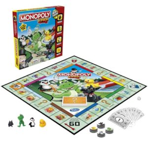 monopoly junior game, monopoly board game for kids, family game for 2-4 players, multicolor