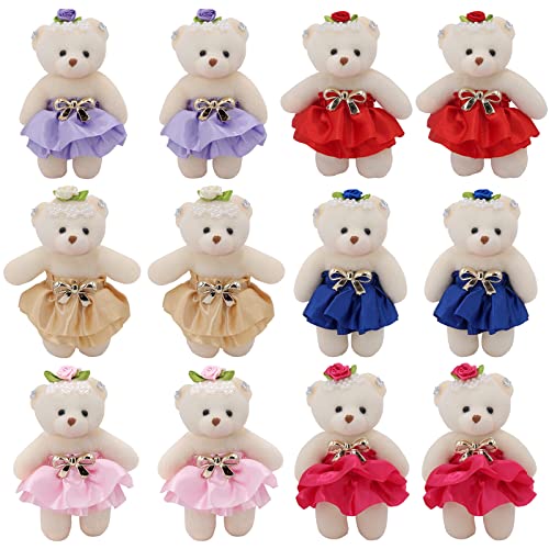 Sealive Stuffed Animals Plush Bears (1 Dozen), Mini Bear Stuffed Animal Bulk Assorted Toys for Birthday Cake Wedding Decorations Party Favors Supplies