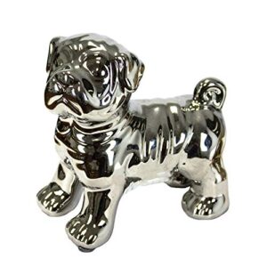 sagebrook home ceramic pug dog figurine, accent piece sculpture home decor collectible, craft ornament art statue decoration for interior design, 4.5" x 3" x 5", silver