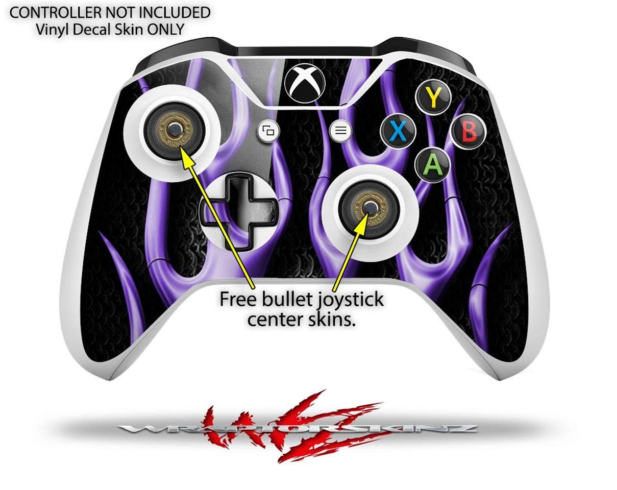 WraptorSkinz Decal Vinyl Skin Wrap Compatible with Xbox One S Console and Controllers - Metal Flames Purple