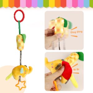 4 Packs Baby Stroller Toys Car Seat Hanging Bell for Boys Girls,Adorable Animal Infant Play Music Crib Toy Carseat Rattles Educational Toys,Kids Hand Bell Puppet with Cute Wind Chime and Squeak