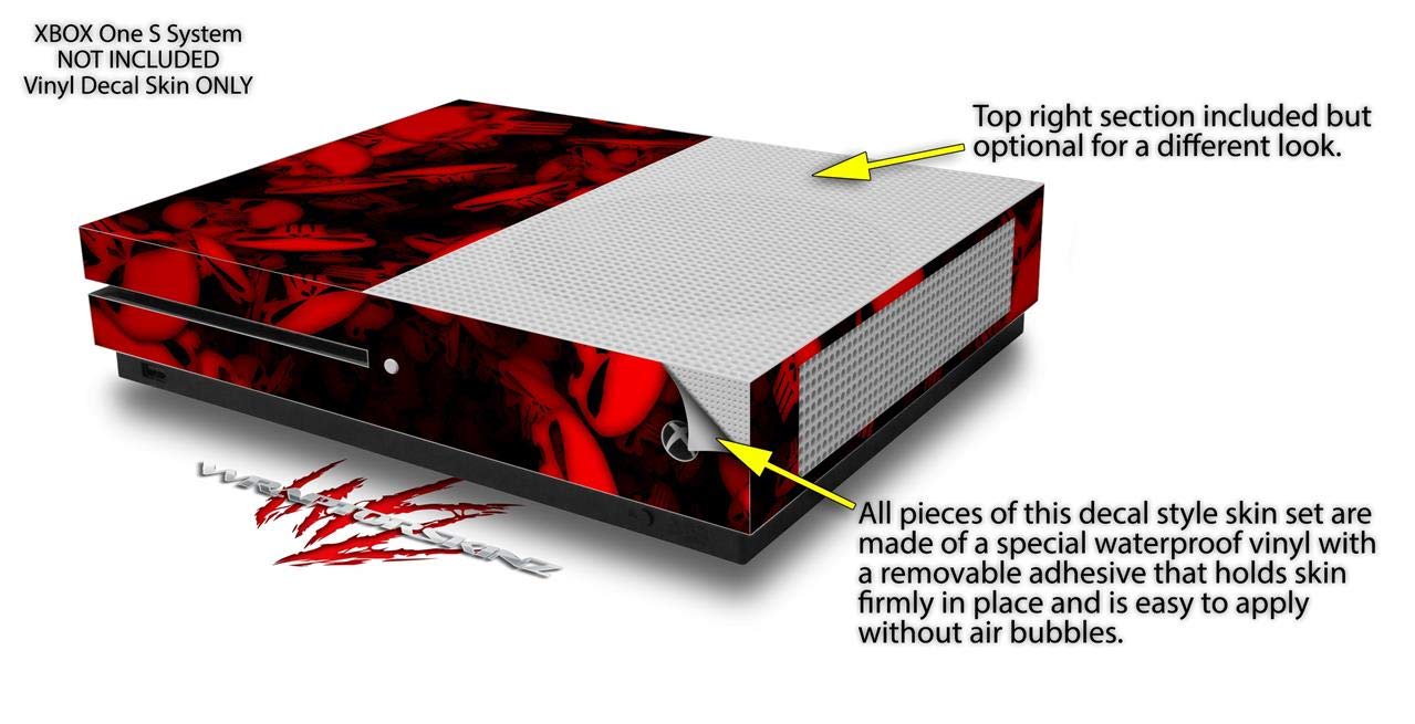 WraptorSkinz Decal Vinyl Skin Wrap Compatible with Xbox One S Console and Controllers - Skulls Confetti Red