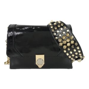 rebecca minkoff jax studded patent leather crossbody, black