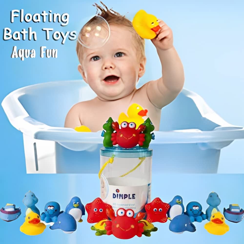 Dimple Set of 20 Floating Bath Toys, Sea Animals Squirter Toys for Boys & Girls, Assorted Sea Animals Friends, Squeeze to Spray! Tons of Fun, Great for Kids & Toddlers