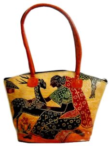 shankuntala loving deer design ethnic hand embossed 100% pure shantiniketan leather indian hand bag