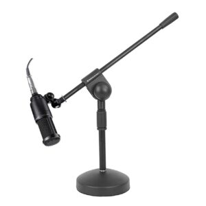 audio-technica at2020 studio recording microphone-cardioid condenser mic bundle with rockville rdms70 desktop mic stand with boom with steel round base with adjustable height