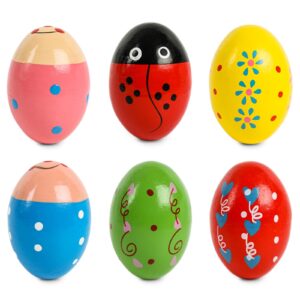 sallyfashion 6 pcs wooden percussion musical egg maracas egg shakers for party favors classroom prize supplies musical instrument