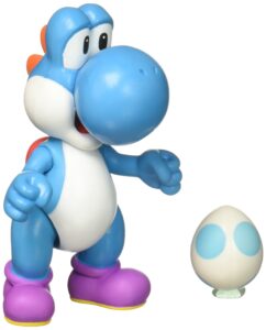 world of nintendo light blue yoshi with egg action figure, 4"