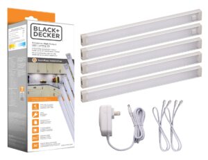 black+decker dimmable under cabinet lighting with motion sensor, 24.6w, 1800 lumens, white 2700k, 5-bar kit, 9", warm