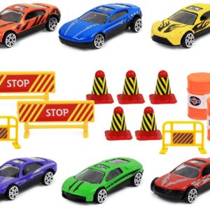 Click N' Play Truck Transport Carrier Toy for Boys and Girls, 15 Piece Hauler Truck with Cars, Road Signs, & More, Includes 28 Car Slots - Great Gift For Toddlers & Kids Age 3+, Black