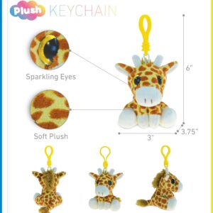 Puzzled DolliBu Big Eye Giraffe Plush Keychain - Stuffed Giraffe Keychain, Fluffy Plush Keychains for Backpack, Purse, Wallet, or Bag, Cute Zoo Party favors Keychain Charm for Kids and Adults - 6 Inch