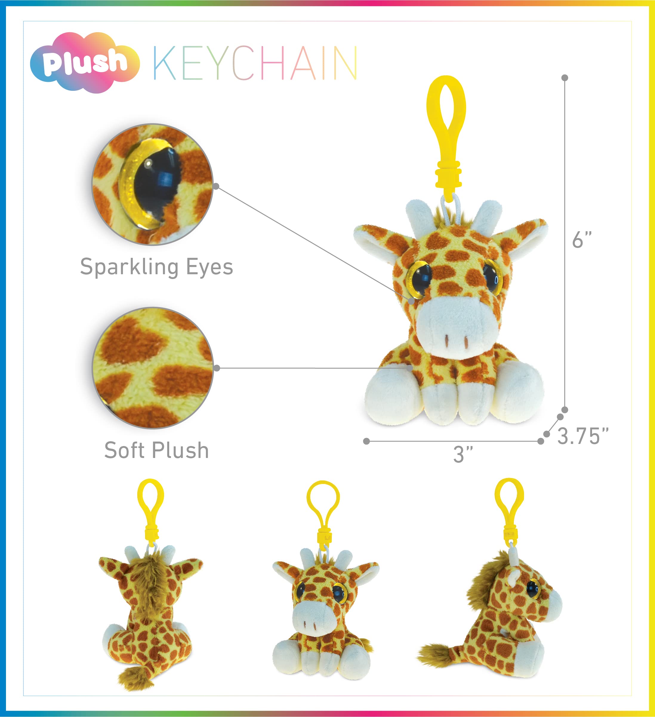 Puzzled DolliBu Big Eye Giraffe Plush Keychain - Stuffed Giraffe Keychain, Fluffy Plush Keychains for Backpack, Purse, Wallet, or Bag, Cute Zoo Party favors Keychain Charm for Kids and Adults - 6 Inch