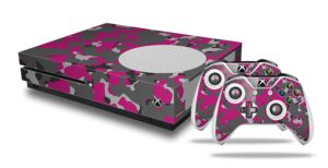 wraptorskinz decal vinyl skin wrap compatible with xbox one s console and controllers - wraptorcamo old school camouflage camo fuschia hot pink