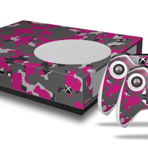 WraptorSkinz Decal Vinyl Skin Wrap Compatible with Xbox One S Console and Controllers - WraptorCamo Old School Camouflage Camo Fuschia Hot Pink