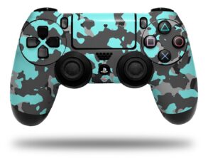 wraptorskinz skin compatible with sony ps4 dualshock controller playstation 4 original slim and pro wraptorcamo old school camouflage camo neon teal (controller not included)