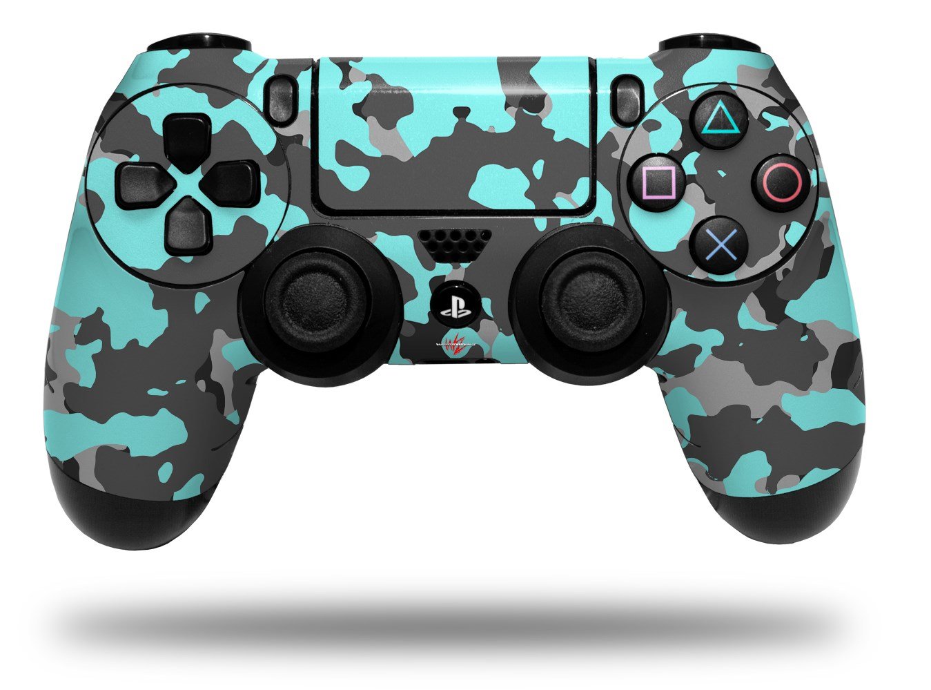 WraptorSkinz Skin Compatible with Sony PS4 Dualshock Controller PlayStation 4 Original Slim and Pro WraptorCamo Old School Camouflage Camo Neon Teal (Controller NOT Included)