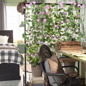 GTIDEA Artificial Vines, 2pcs 15Feet Morning Glory Hanging Plants Silk Garland Fake Green Plant Home Garden Wall Fence Stairway Outdoor Wedding Hanging Baskets Decor Purple