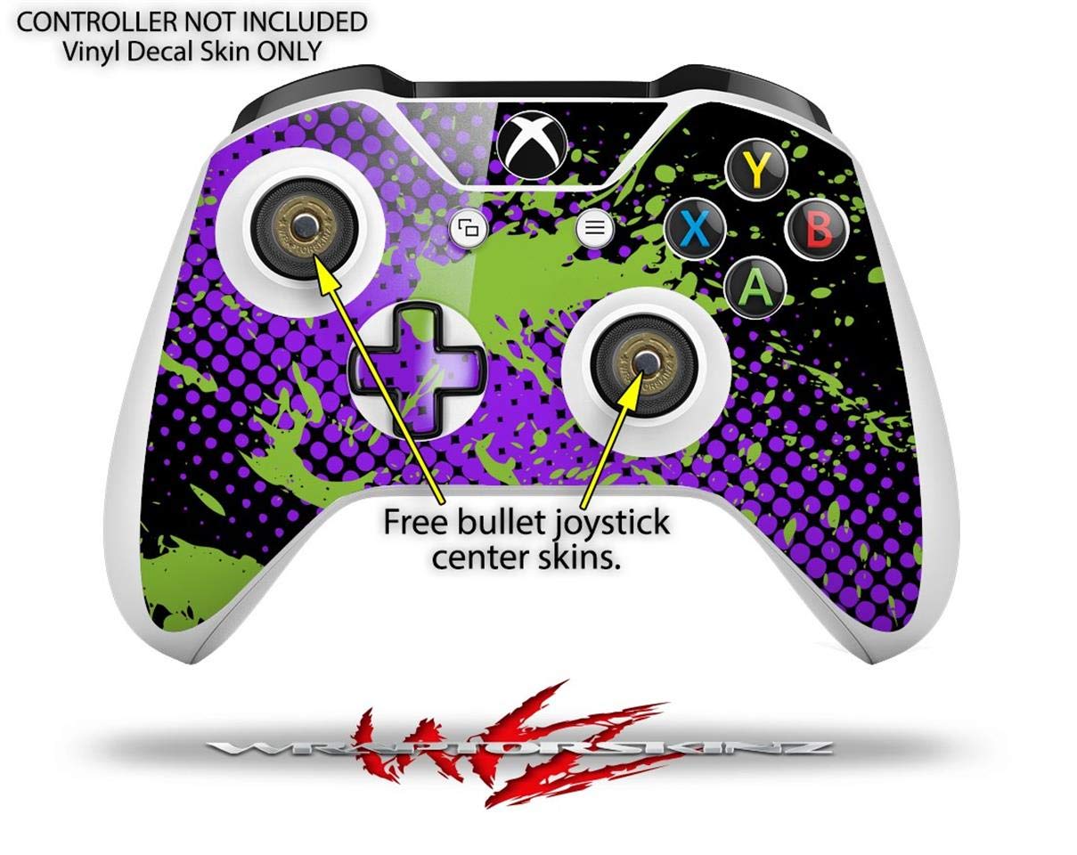 WraptorSkinz Decal Vinyl Skin Wrap Compatible with Xbox One S Console and Controllers - Halftone Splatter Green Purple