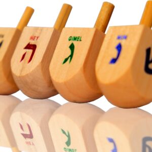 The Dreidel Company Let's Play Dreidel The Hanukkah Game 4 Natural Wooden Dreidels with Instructions for Chanukah - Instructions Included