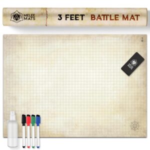 melee mats dnd map starter kit for dungeons & dragons game - 24” x 36", wet/dry erase battle terrain grid - ultimate tabletop gaming experience with accessories