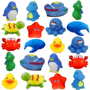 dimple set of 20 floating bath toys, sea animals squirter toys for boys & girls, assorted sea animals friends, squeeze to spray! tons of fun, great for kids & toddlers