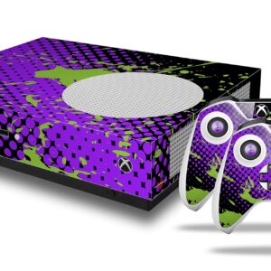 WraptorSkinz Decal Vinyl Skin Wrap Compatible with Xbox One S Console and Controllers - Halftone Splatter Green Purple