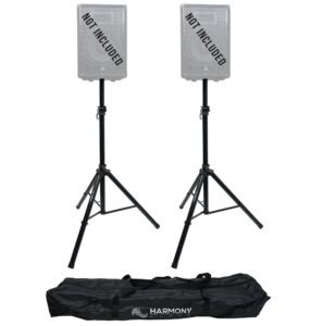 harmony audio ha-dsbg pro audio dj (2) portable tripod speaker stand pair & transport bag