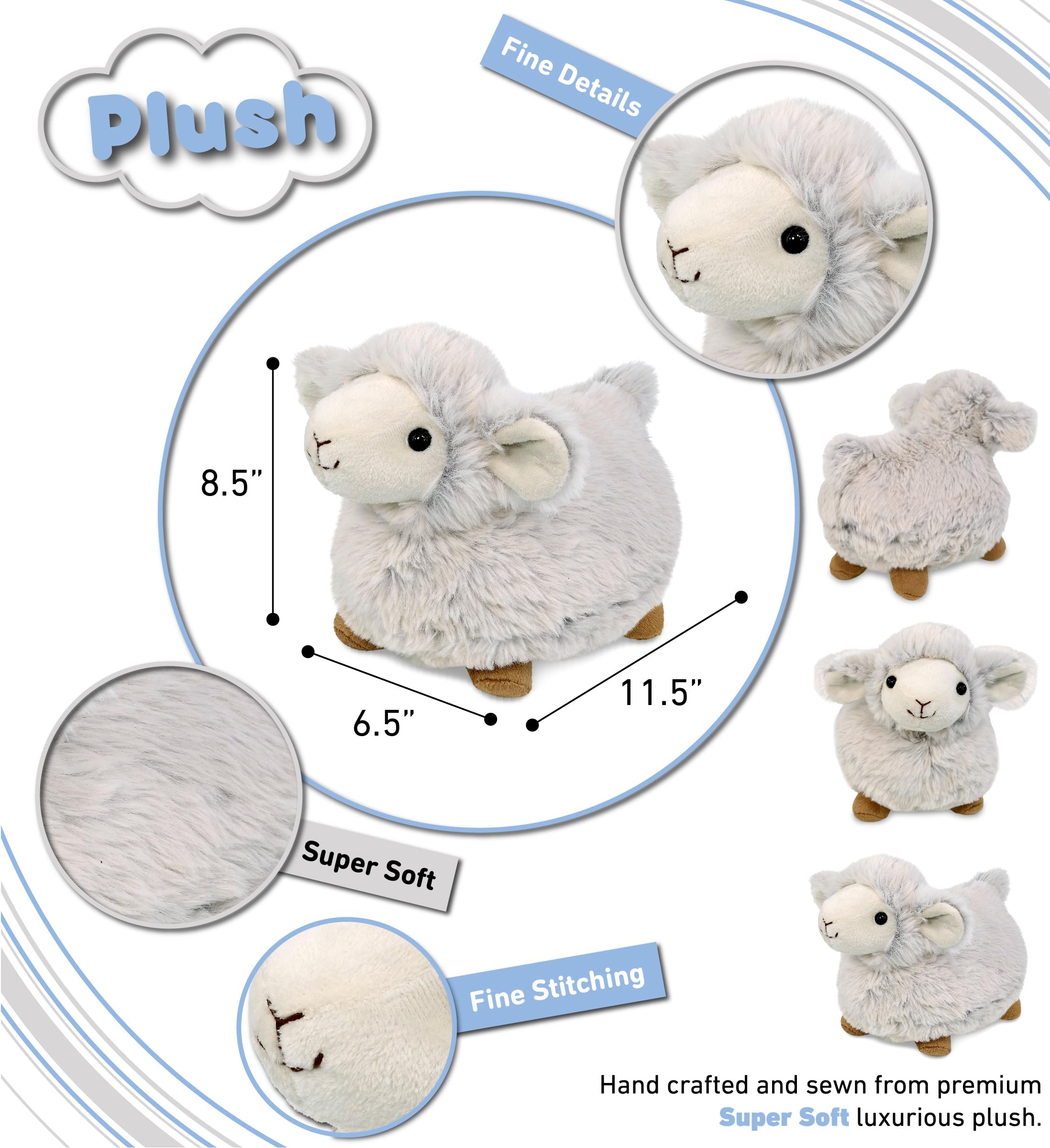 DolliBu White Sheep Plush Toy - Super Soft Sheep Stuffed Animal for Girls and Boys, Cute and Cuddly Farm Stuffed Animal, Realistic Stuffed Sheep Plush Gift, Decor for Baby, Kids, Adults - 11.5 Inches