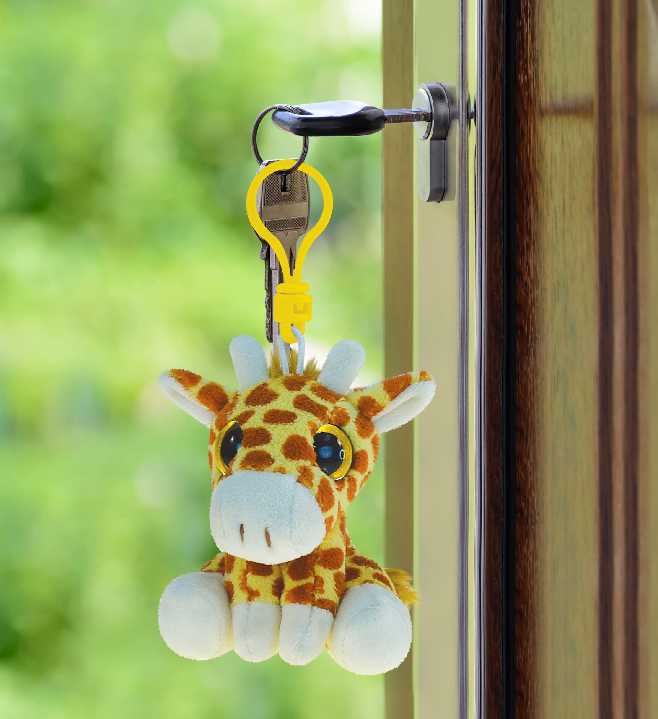 Puzzled DolliBu Big Eye Giraffe Plush Keychain - Stuffed Giraffe Keychain, Fluffy Plush Keychains for Backpack, Purse, Wallet, or Bag, Cute Zoo Party favors Keychain Charm for Kids and Adults - 6 Inch