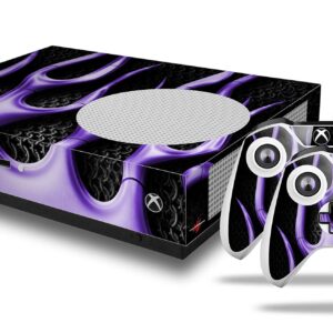 WraptorSkinz Decal Vinyl Skin Wrap Compatible with Xbox One S Console and Controllers - Metal Flames Purple