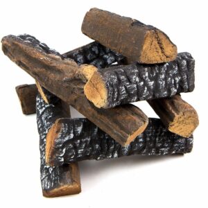 barton 10pcs ceramic fireplace logs fake logs stackable wood logs for firebowl, firetable, fire pits, propane, gas inserts, ethanol (10-pieces)