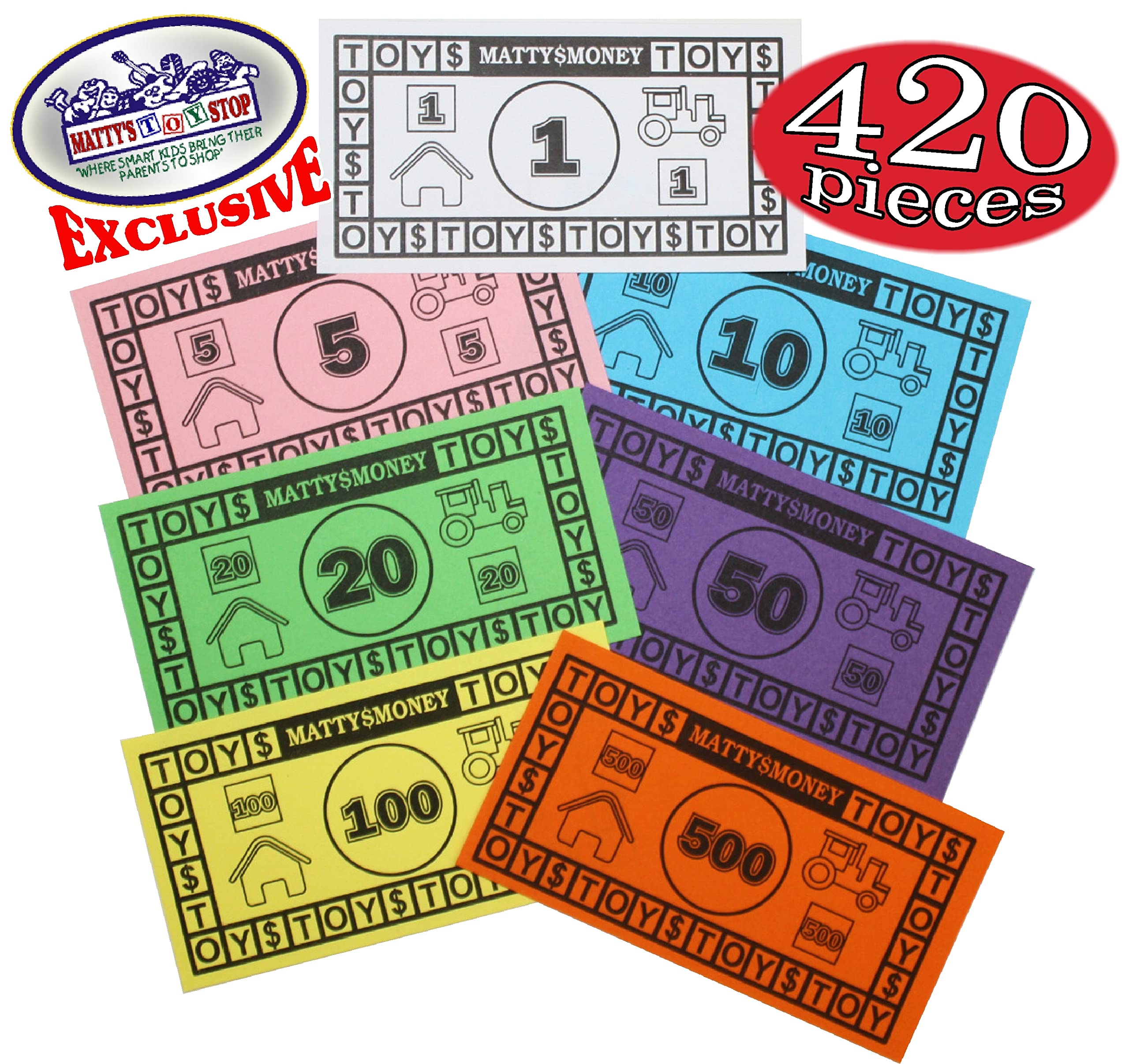 Matty's Money 420 Piece Replacement Play Money Set (60 Pieces Each of $1's, $5's, $10's, $20's, $50's, $100's & $500's) $41,160 in Game Money