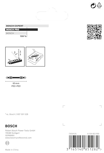 Bosch Professional 8pcs. Double Screwdriver Bit Set Pozidriv (Impact Control, 8 x PZ2-PZ2 Bits, Length 65mm, Pick and Click, Accessory Impact Drill)