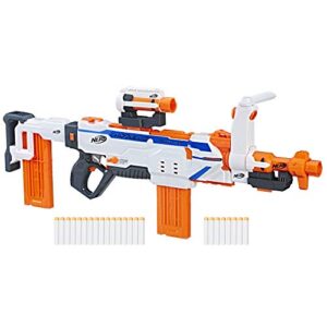 nerf modulus regulator fully motorized blaster, 3 firing modes, 2x 12-dart clips, 24 nerf elite darts, nerf full auto blaster, kids outdoor toys (amazon exclusive)