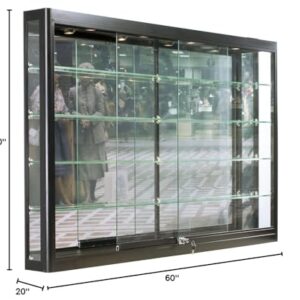 Displays2go Aluminum Display Cabinet for Retail with Lighting, Tempered Glass Shelves – Black (WC606LEDB)