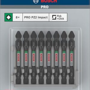 Bosch Professional 8pcs. Double Screwdriver Bit Set Pozidriv (Impact Control, 8 x PZ2-PZ2 Bits, Length 65mm, Pick and Click, Accessory Impact Drill)