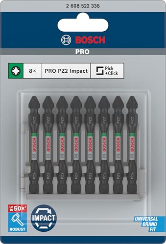 Bosch Professional 8pcs. Double Screwdriver Bit Set Pozidriv (Impact Control, 8 x PZ2-PZ2 Bits, Length 65mm, Pick and Click, Accessory Impact Drill)