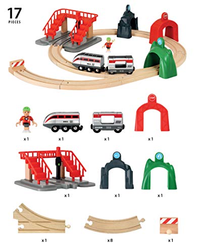 BRIO World - 33873 Smart Tech Engine Set with Action Tunnels | 17 Piece Train Toy with Accessories and Wooden Tracks for Kids Age 3 and Up